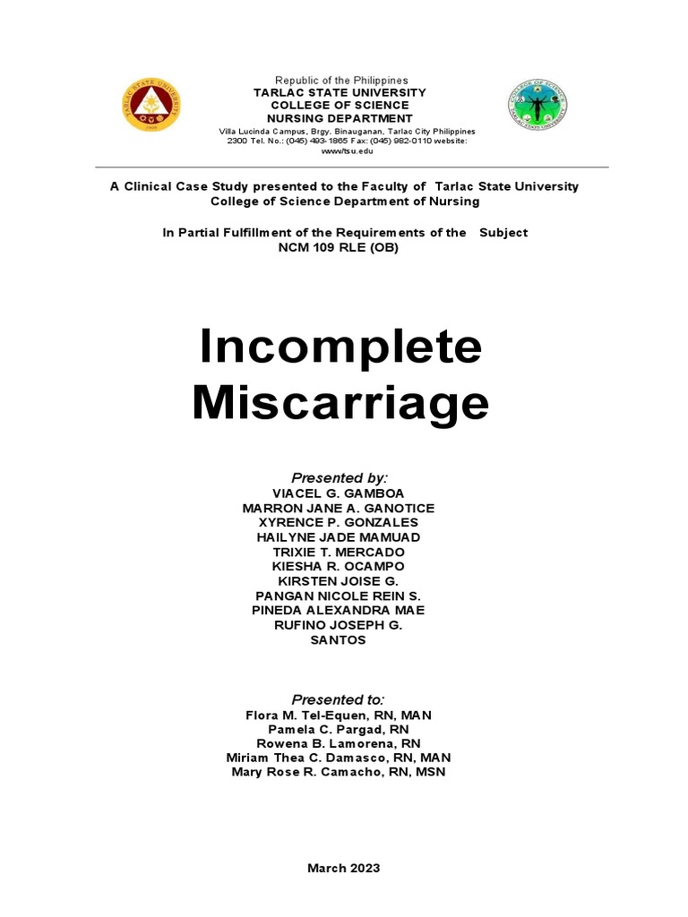G3 - Final Case Study - Incomplete Miscarriage | PDF | Miscarriage | Human Chorionic Gonadotropin