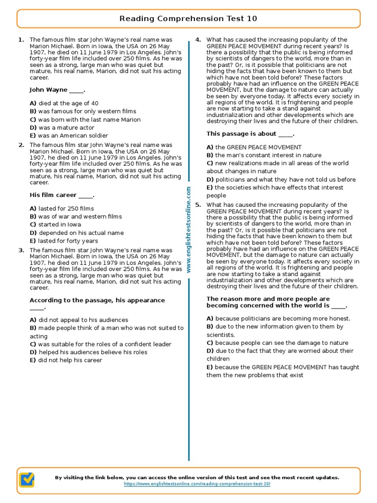 1748 Reading Comprehension Test 10 | PDF | Ballet | United Nations