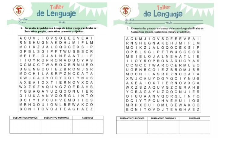 Guía Taller de Lenguaje 5° Básico. Sopa de Letras | PDF