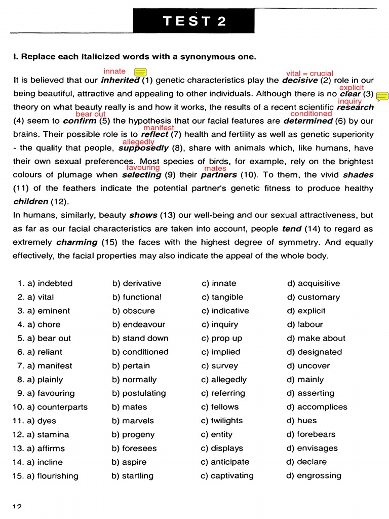 English-Advanced-Vocabulary-And-Structure-Practice-Test 2 - (p10-14) | PDF