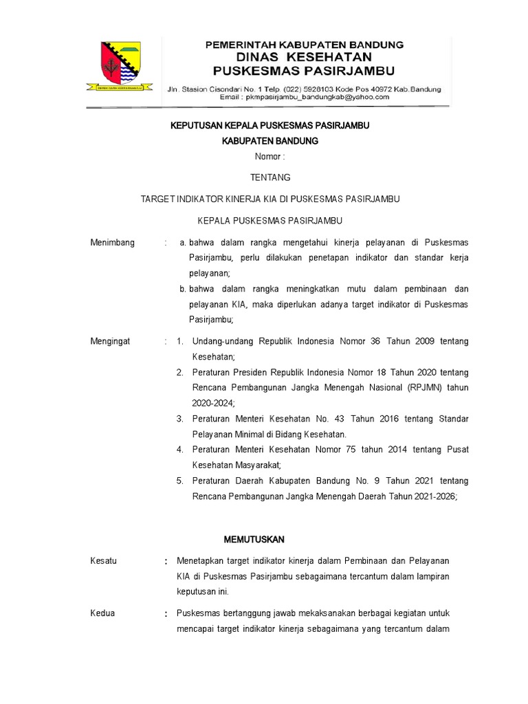 Target Kinerja KIA Puskesmas Pasirjambu | PDF