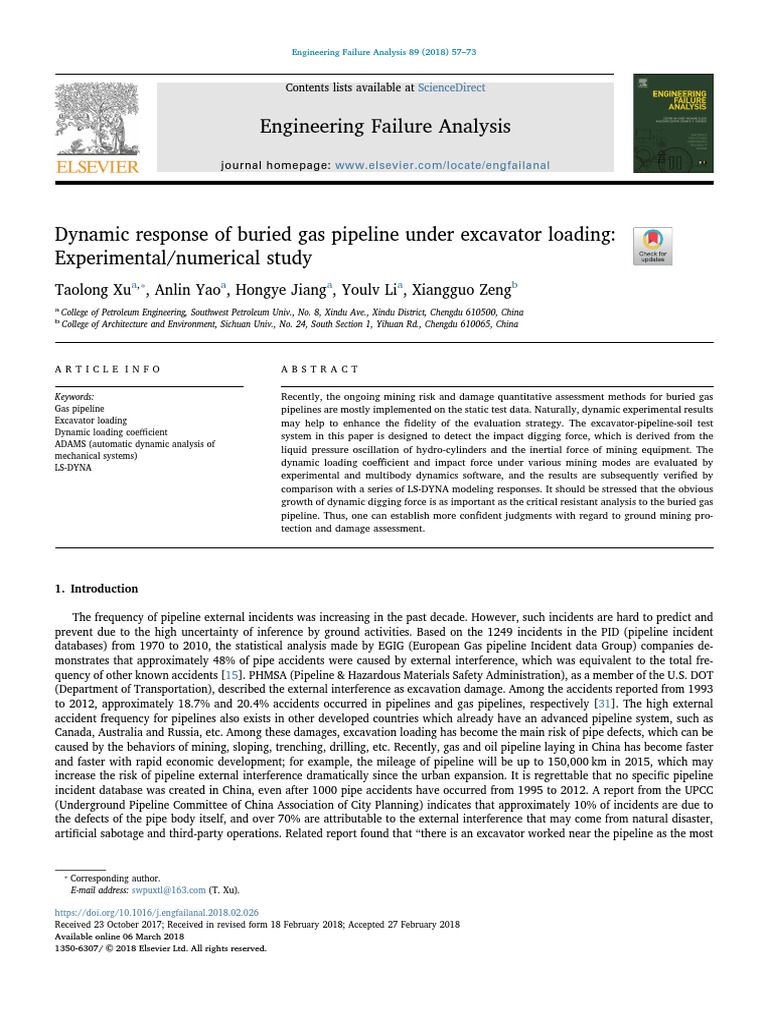 Dynamic Response of Buried Gas Pipeline Under Excavator Loading - Experimental - Numerical Study ...