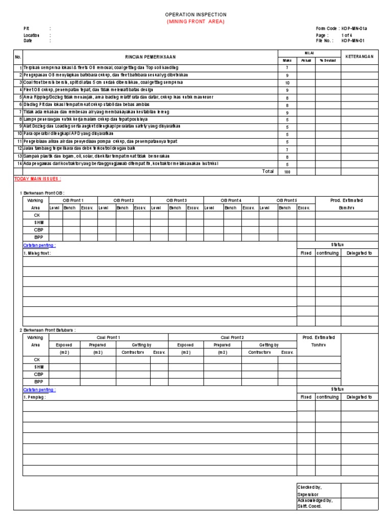 Form Inspeksi Operasi Tambang | PDF
