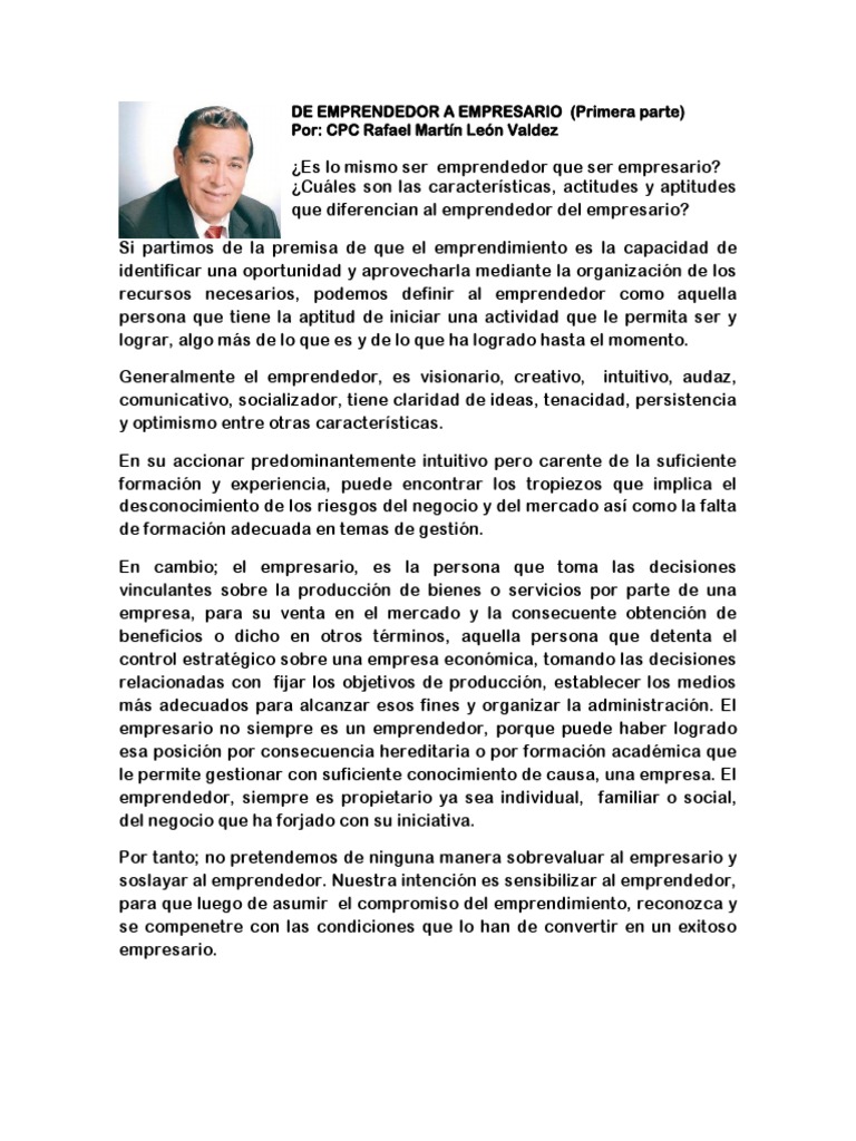 De Emprendedor A Empresario | PDF