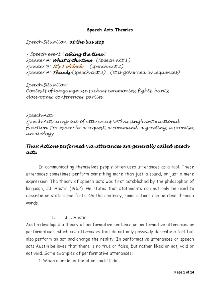 Speech Acts Theories Lecture | PDF | Semiotics | Interpretation ...