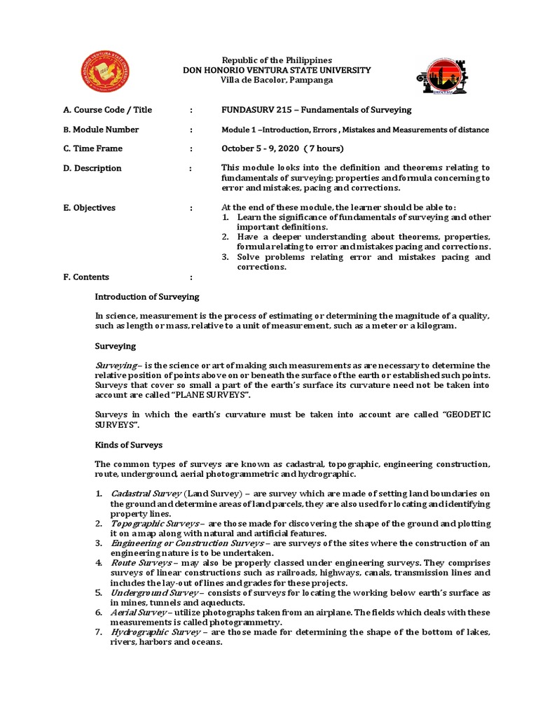FunSurv Module-1 | PDF | Surveying | Errors And Residuals