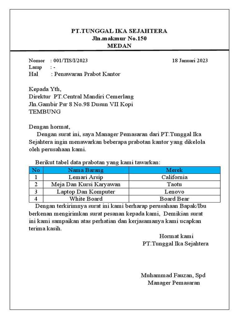 Contoh Surat Balasan | PDF