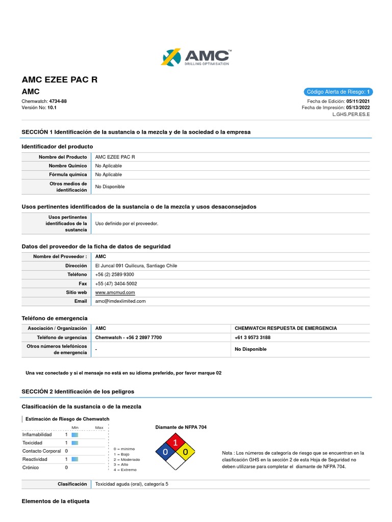 MSDS Amc Ezee Pac R | PDF | Agua | Toxicología