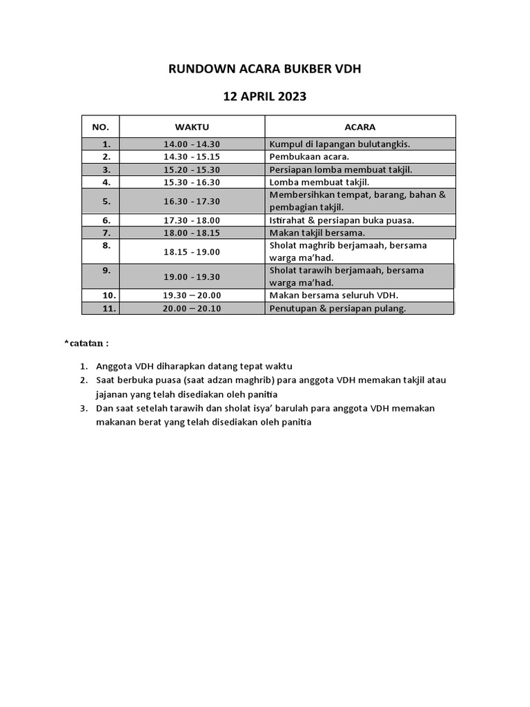 Rundown Acara Bukber VDH | PDF