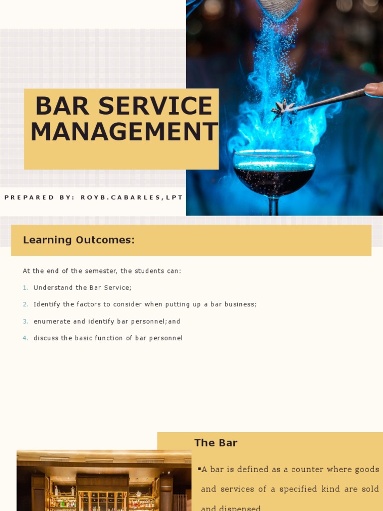 Topic 2 BAR SERVICE MANAGEMENT | PDF | Bartender | Waiting Staff