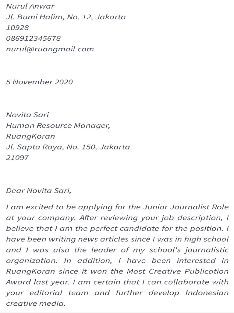 Application Letter - Example | PDF