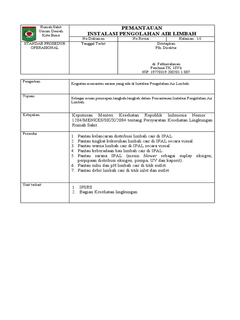 Sop Pemantauan Ipal | PDF