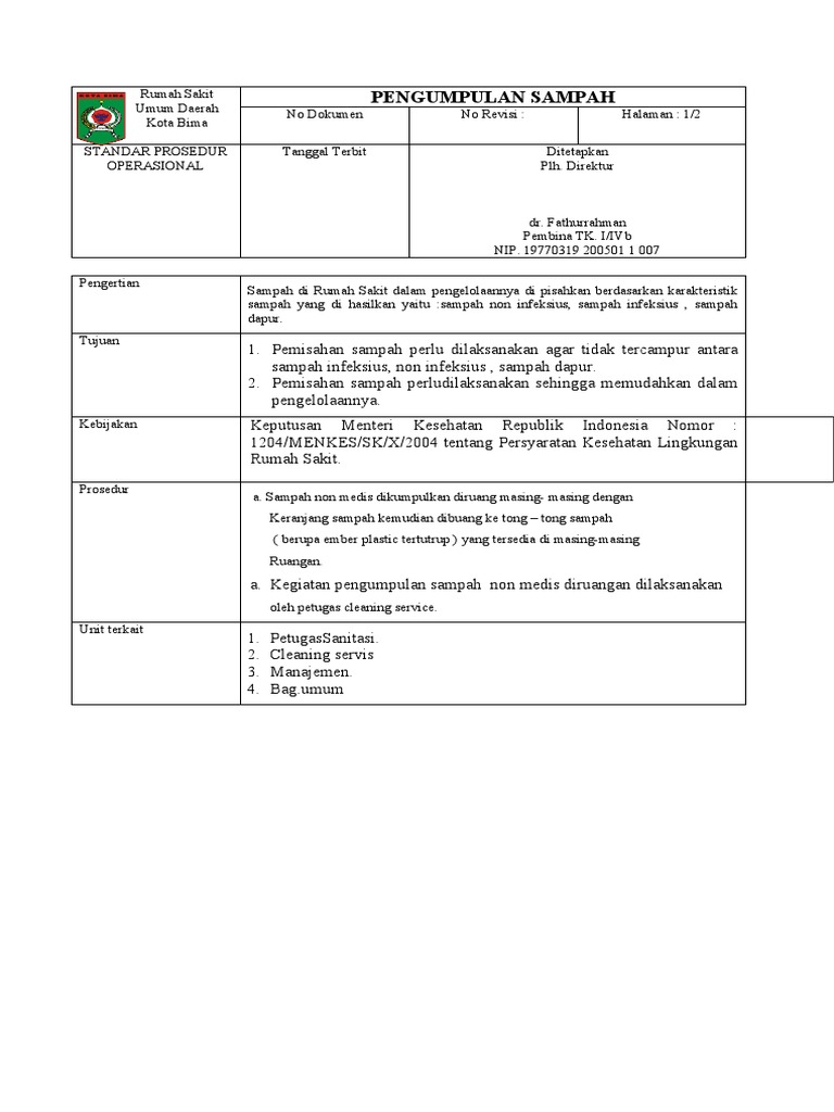 Sop Pengumpulan Sampah | PDF