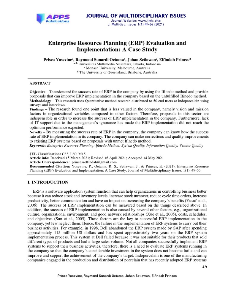 ERP Evaluation and Implementation Study | PDF | Enterprise Resource Planning | Information System