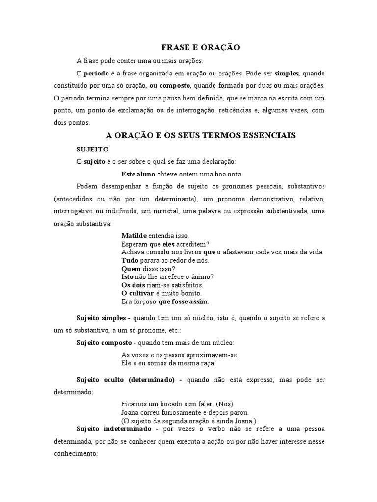 A Frase Simples | PDF | Assunto (gramática) | Pronome