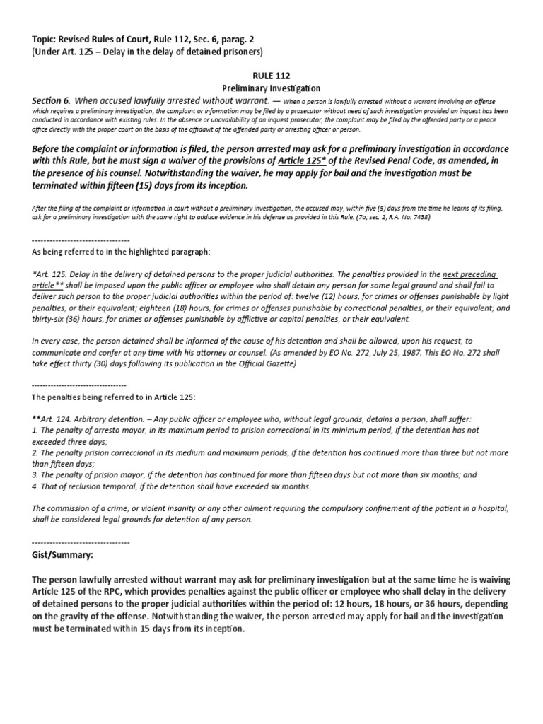 23.) Revised Rules of Court, Rule 112, Sec. 6, Parag. 2 | PDF ...