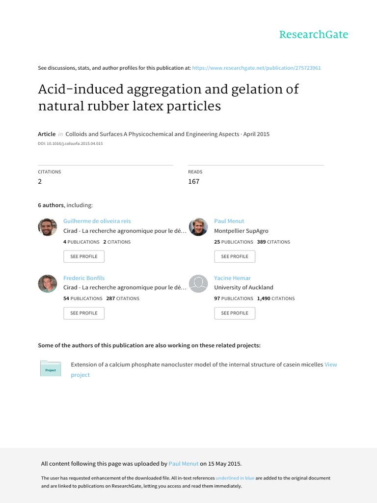 Acid-Induced Aggregation and Gelation of Natural Rubber Latex Particles ...