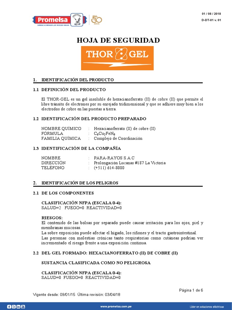 Msds - Thor Gel | PDF | Seguridad y salud ocupacional | La seguridad
