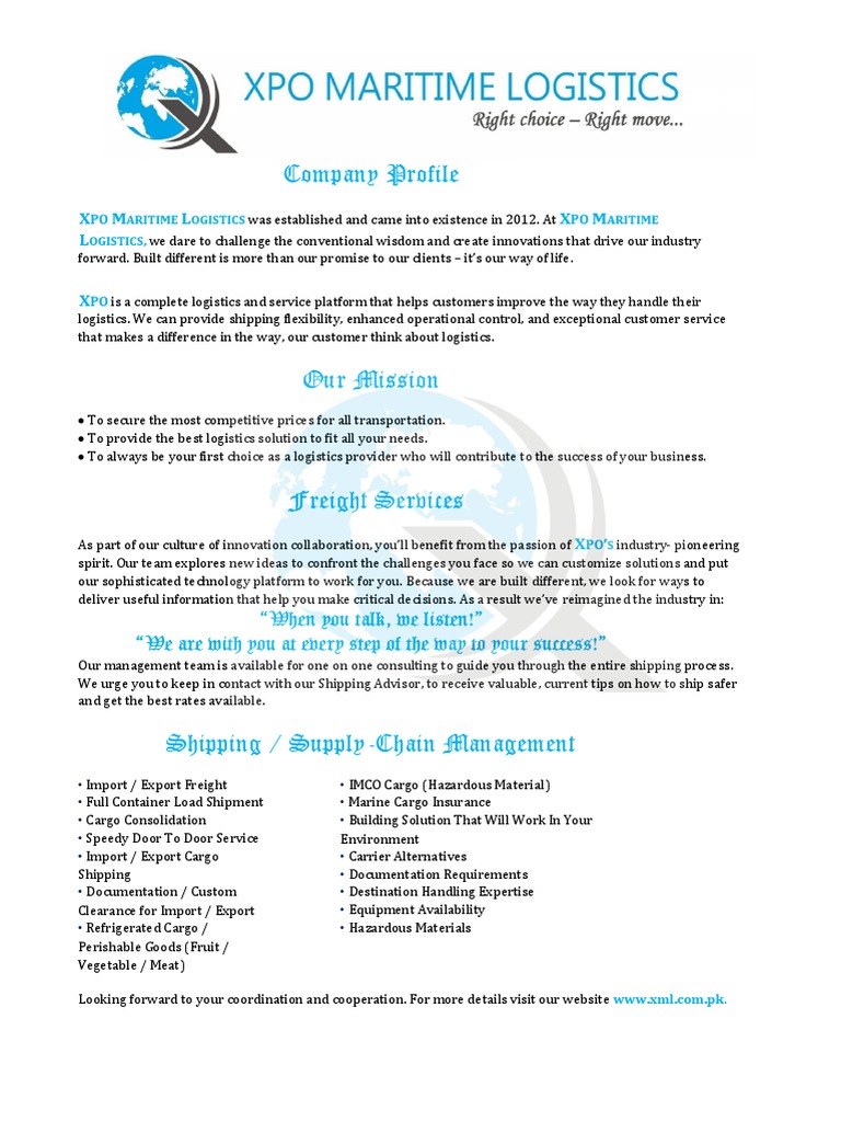 Company Profile-XPO. | PDF | Cargo | Logistics