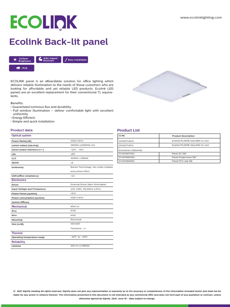 Ecolink Back-Lit Panel | PDF