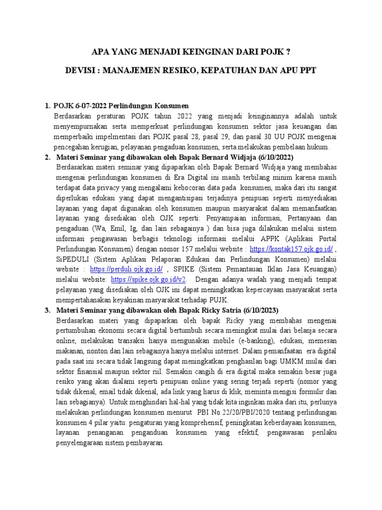 APA YANG MENJADI KEINGINAN DARI POJK 23 Novasari | PDF
