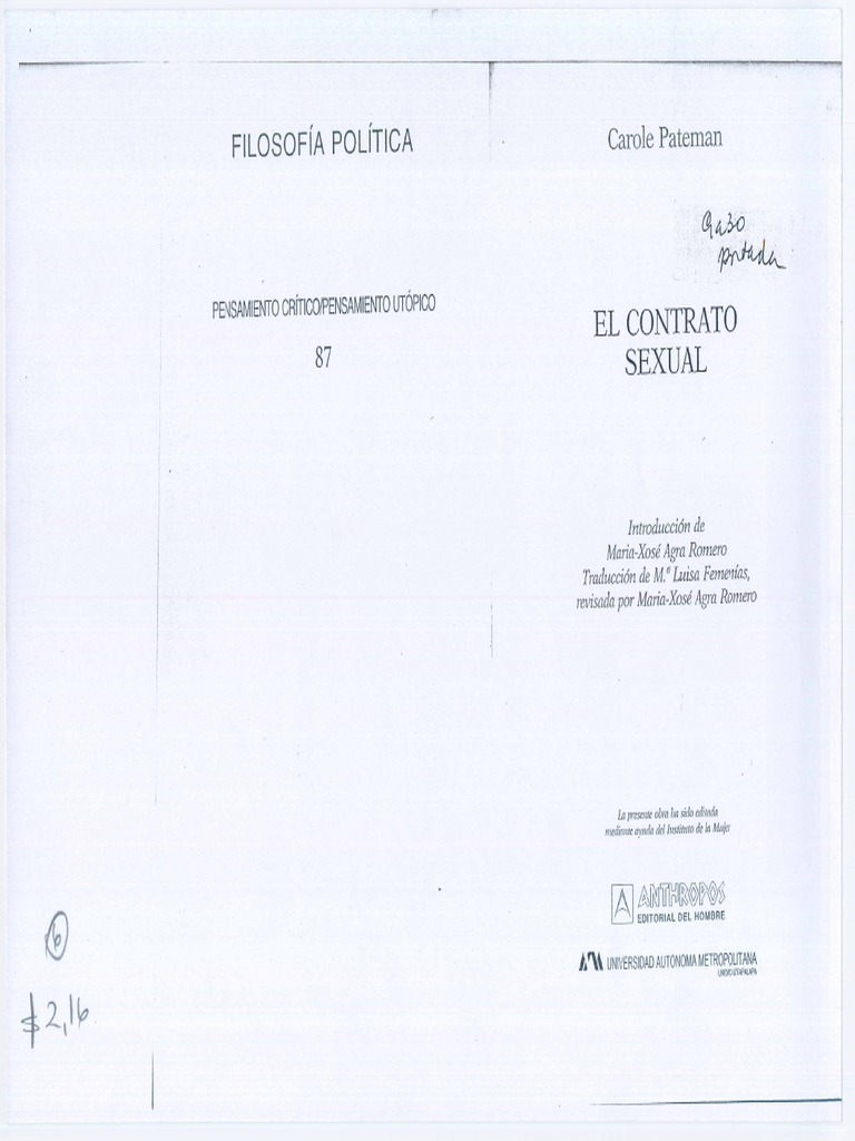 Pateman Carole El Contrato Sexual Cap 1 Pdf