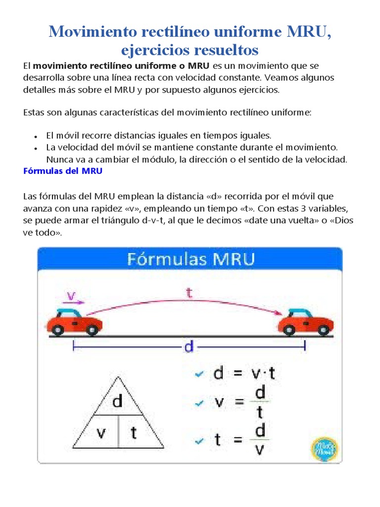 Movimiento Rectilíneo Uniforme MRU | PDF | Fricción | Velocidad