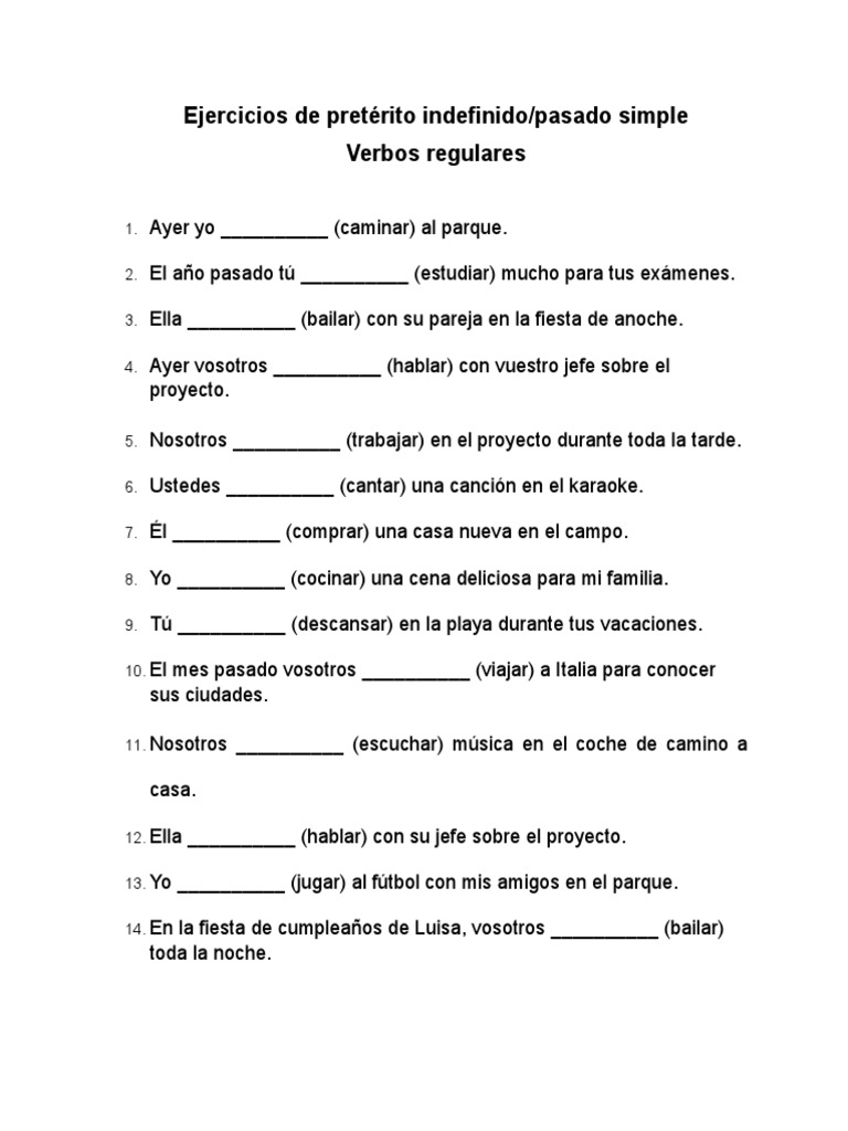 1 - Ejercicios de Pretérito Indefinido-Pasado Simple | PDF