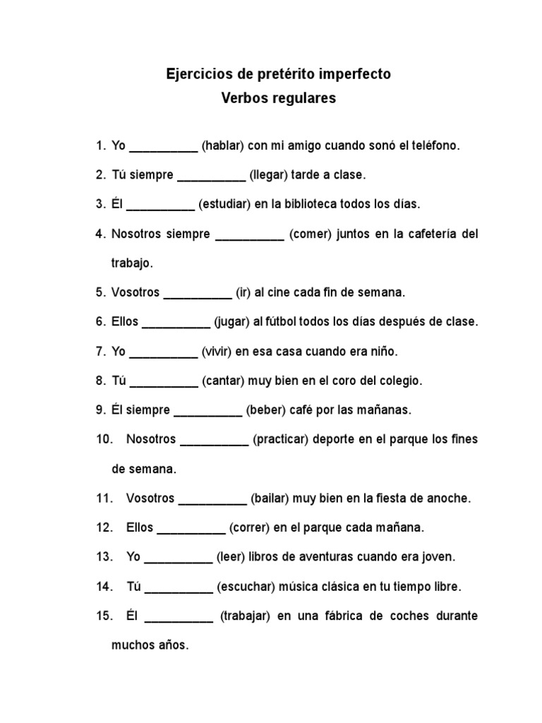 3 - Ejercicios de Pretérito Imperfecto Verbos Regulares | PDF