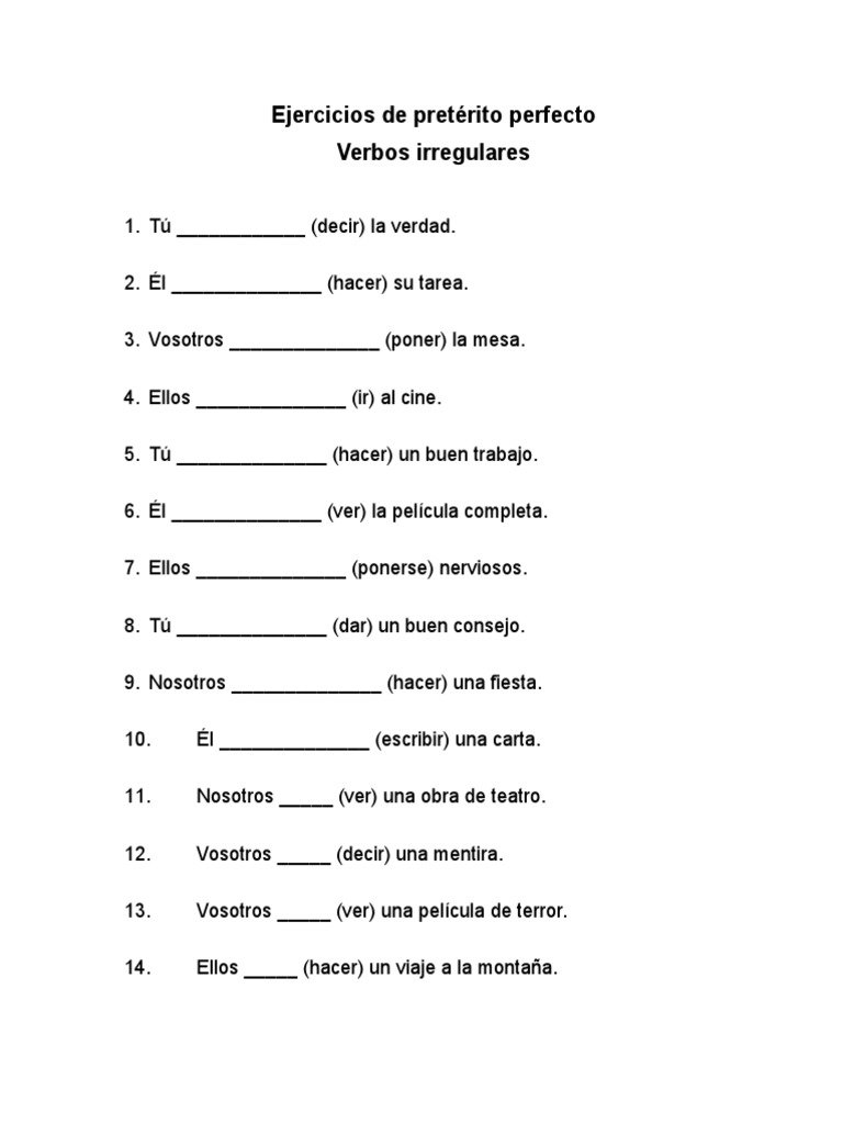 6 - Ejercicios de Pretérito Perfecto - Verbos Irregulares | PDF