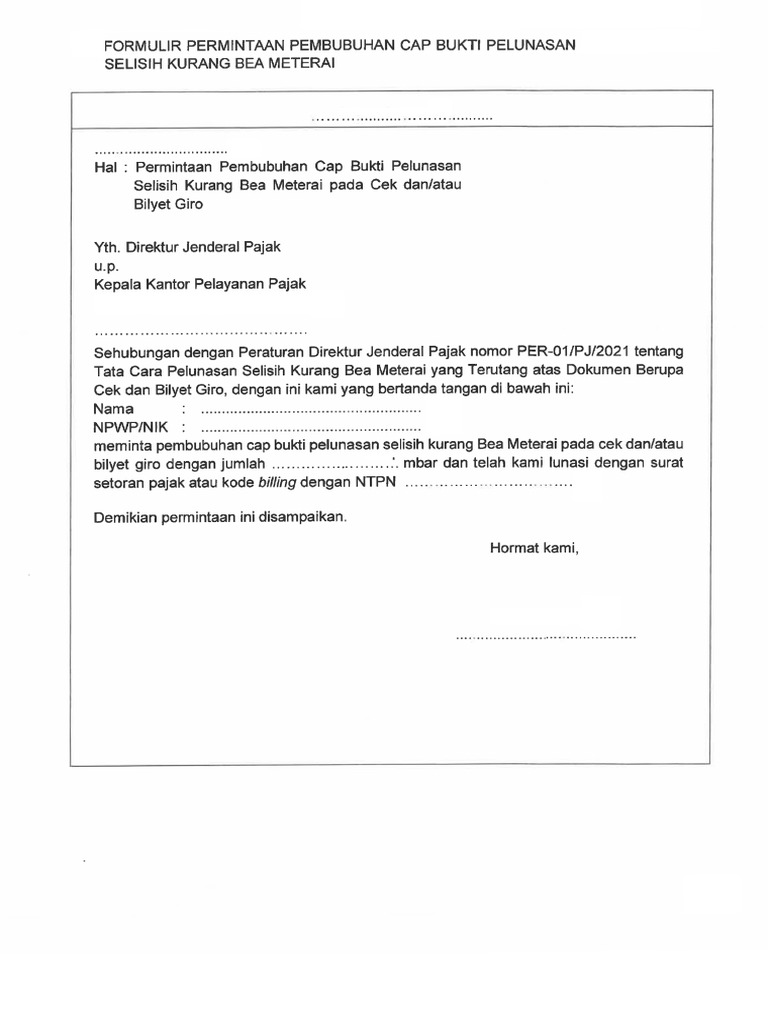 Cap Bukti Pelunasan Meterai | PDF