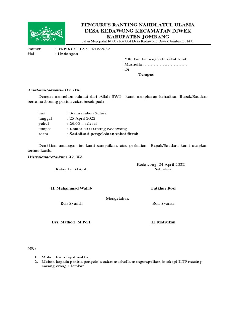Undangan Rapat Zakat 2021 Pdf