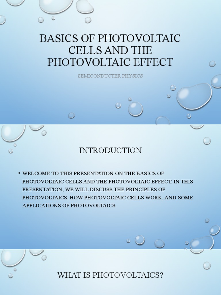 Basics of Photovoltaic Cells and The Photovoltaic Effect | PDF | Thin Film Solar Cell | Solar Cell