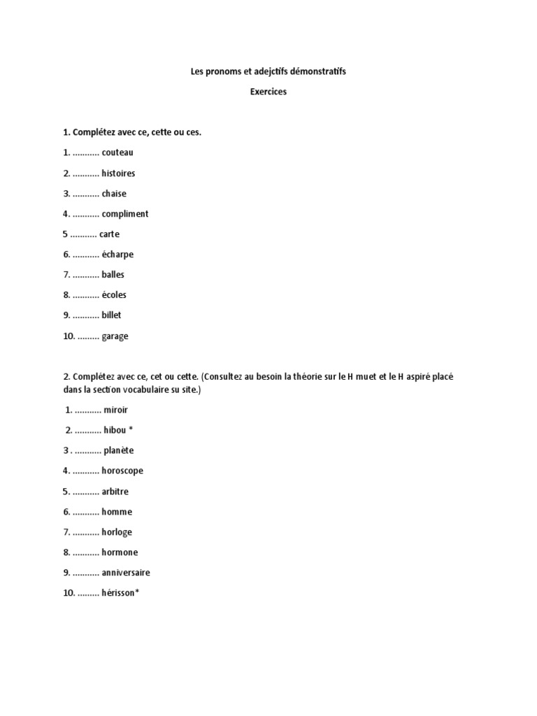 Exercices sur les pronoms démonstratifs | PDF