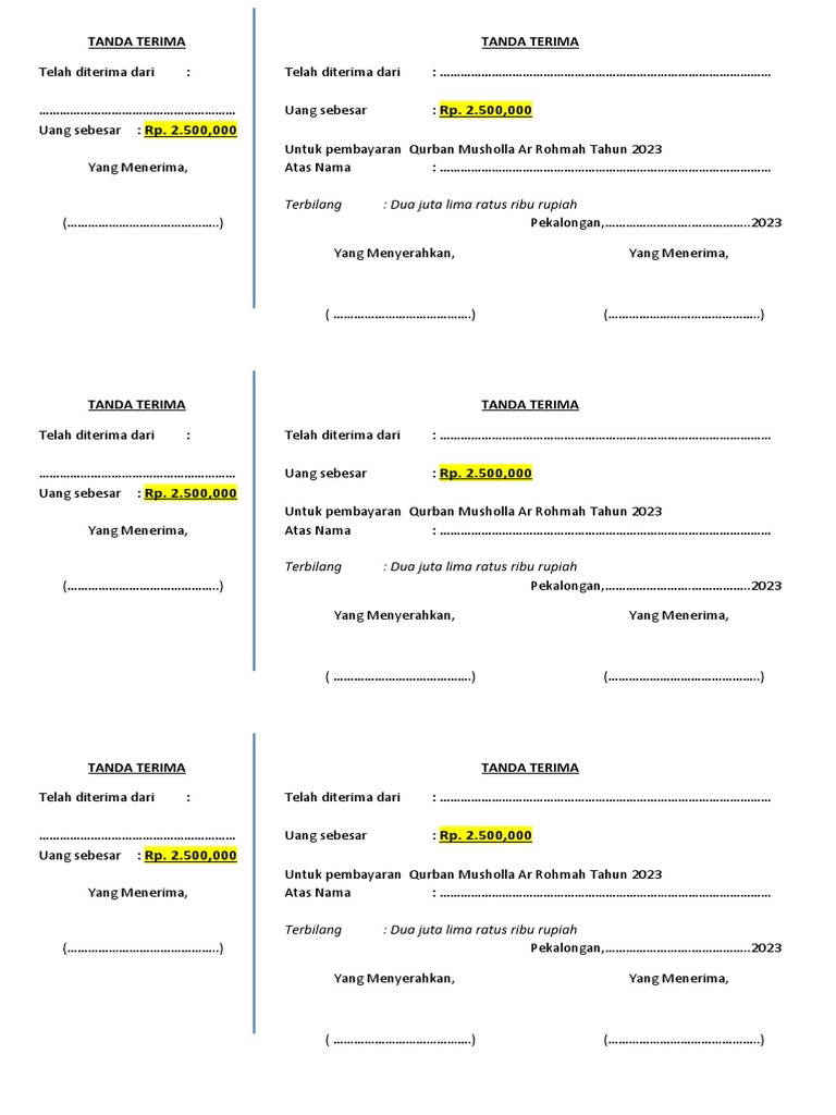 Tanda Terima Iuran Qurban | PDF
