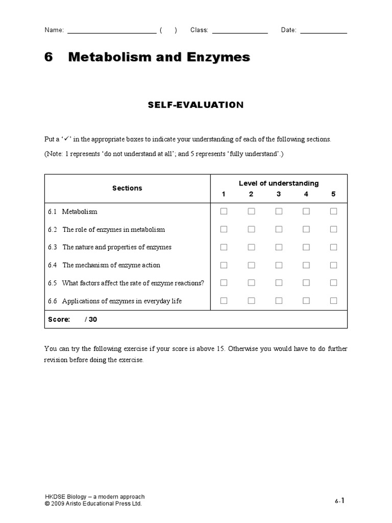 HKDSE Biology: Metabolism & Enzymes Guide | PDF