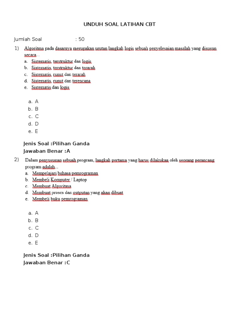 Soal Latihan CBT Pilihan Ganda | PDF