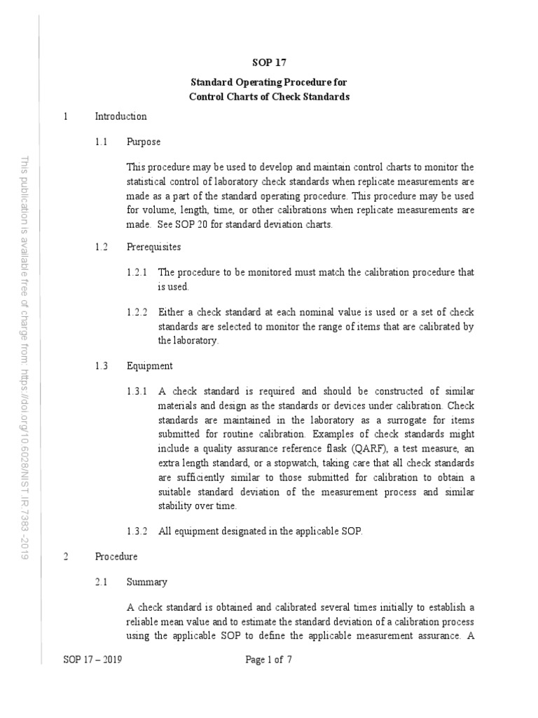 Sop 17 Control Charts Check Standards 20190508 | PDF | Calibration ...