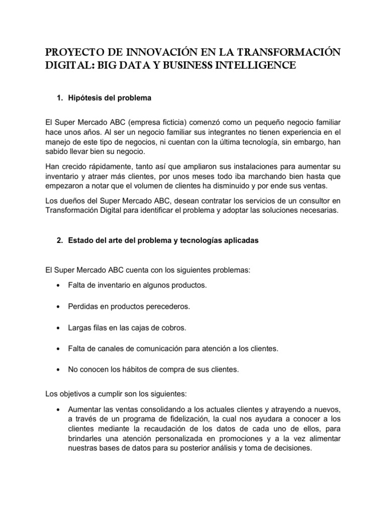 Proyecto de Transformación Digital - Big Data y Business Intelligence ... Proyecto de Transformación Digital - Big Data y Business Intelligence ...