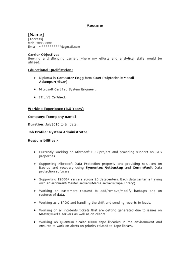 Commvault Sample Resume 2 | PDF | Backup | Antivirus Software