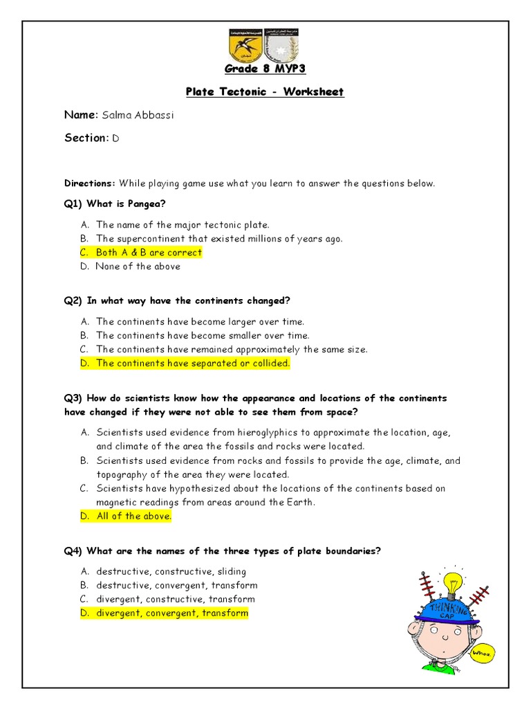 8th Grade Plate Tectonics Worksheet | PDF