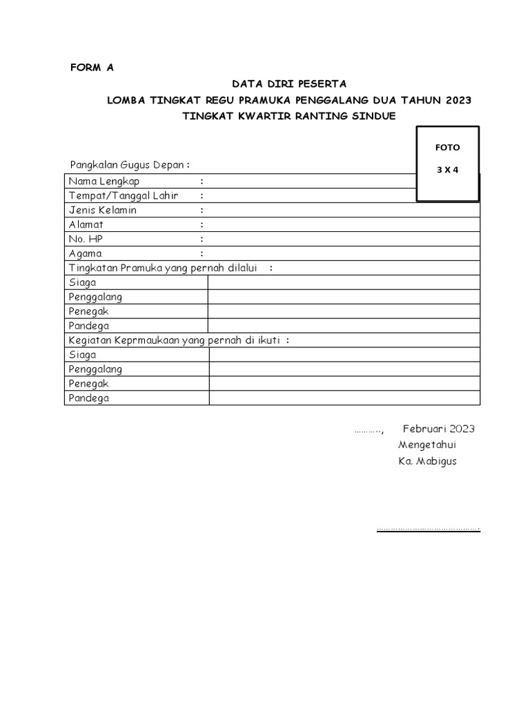 Formulir Data Diri Peserta | PDF