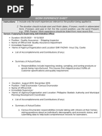 PDS-Work Experience Sheet | PDF | Finance & Money Management