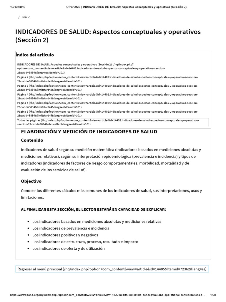 OPS - OMS - INDICADORES de SALUD - Aspectos Conceptuales y Operativos (Sección 2) | PDF | Muerte ...