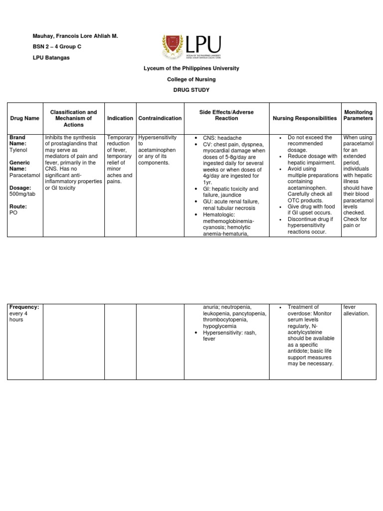 BDGH Drug Study (Paracetamol) | PDF