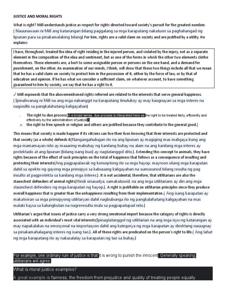 JUSTICE AND MORAL RIGHTS - Ethics | PDF