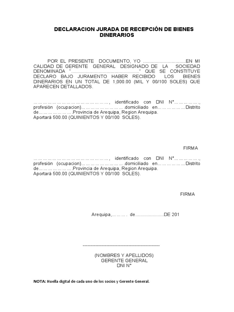 Declaración Jurada de Bienes Dinerario1 | PDF