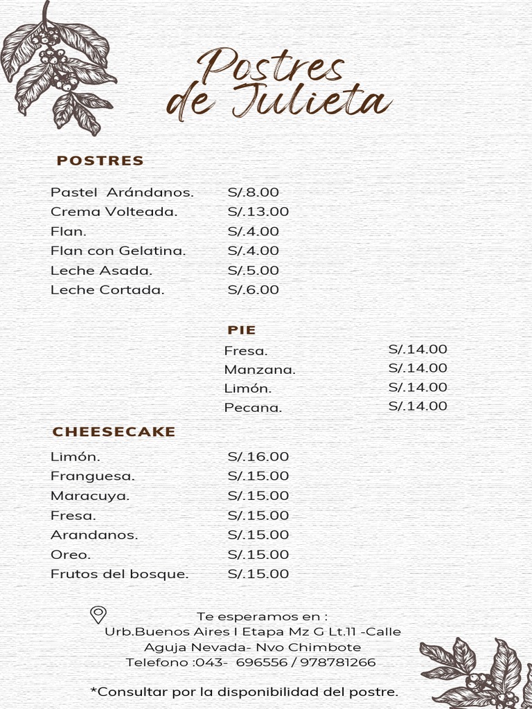 Postres de Julieta en Nuevo Chimbote | PDF | Postres | Pasteles