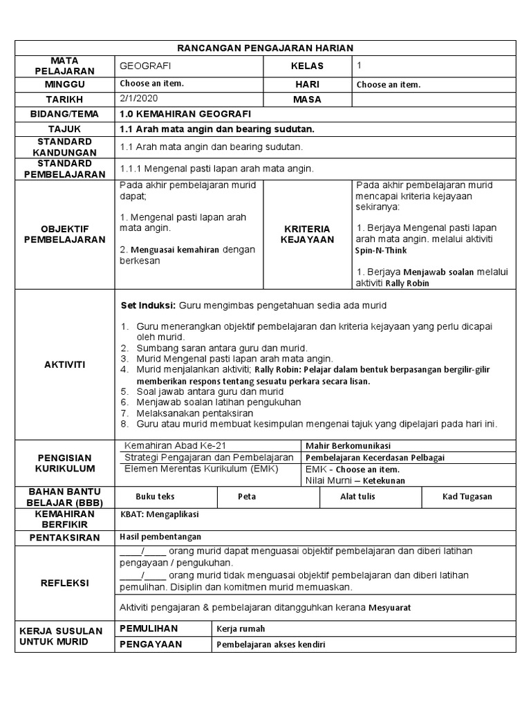 RPH Geografi Tingkatan 1 | PDF