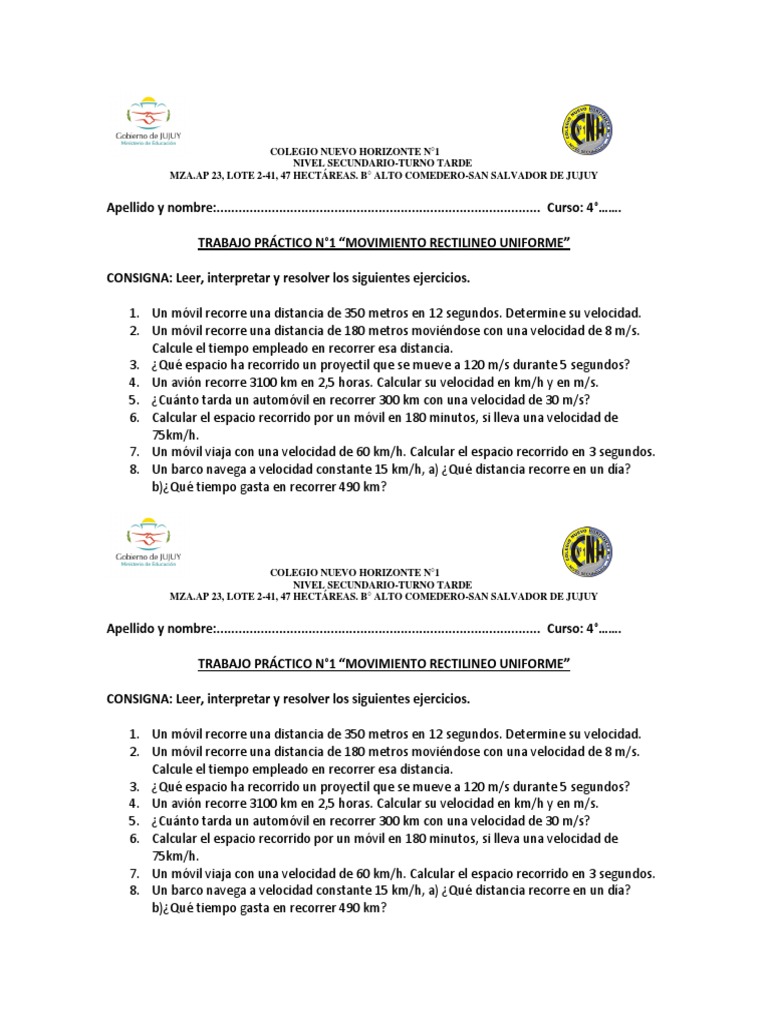 Trabajo Practico N°1 Mru 2023 | PDF | Velocidad